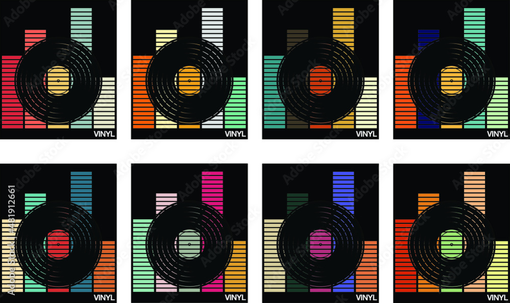 Vintage retro vinyl records design. Colors of the 70s. Retro graphic ...