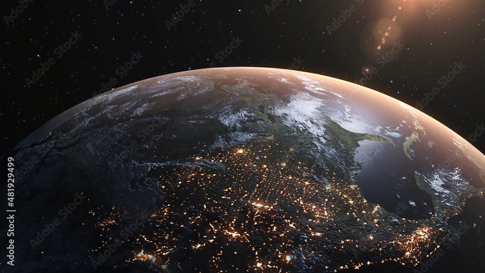 Planet earth with realistic geography surface and orbital 3D cloud ...