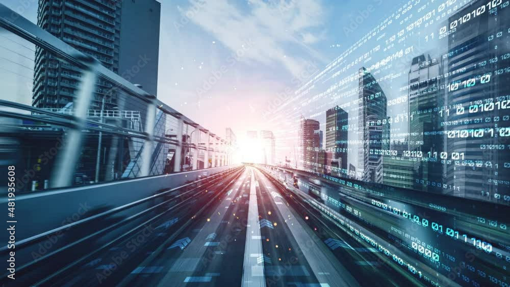 Loopable video of digital data flow on road in concept of program ...