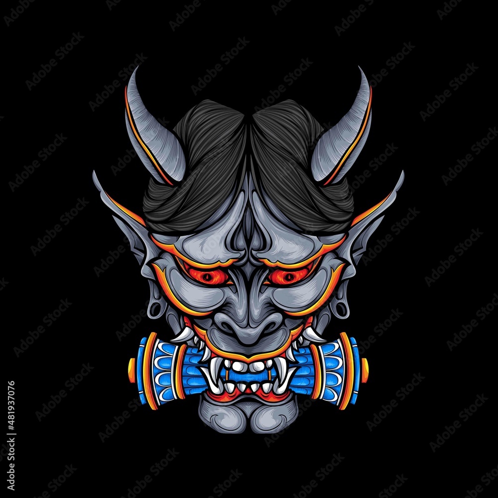 scary japanese mask vector illustration Stock Vector | Adobe Stock