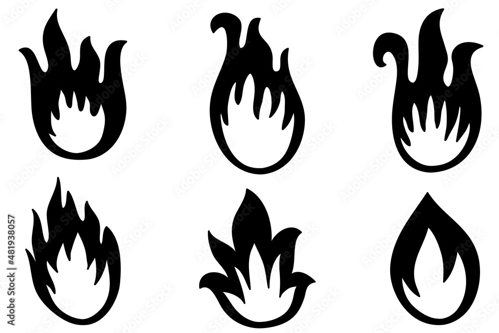Collection of hand drawn fire icons. Fire Flames Icons Vector Set. Hand ...
