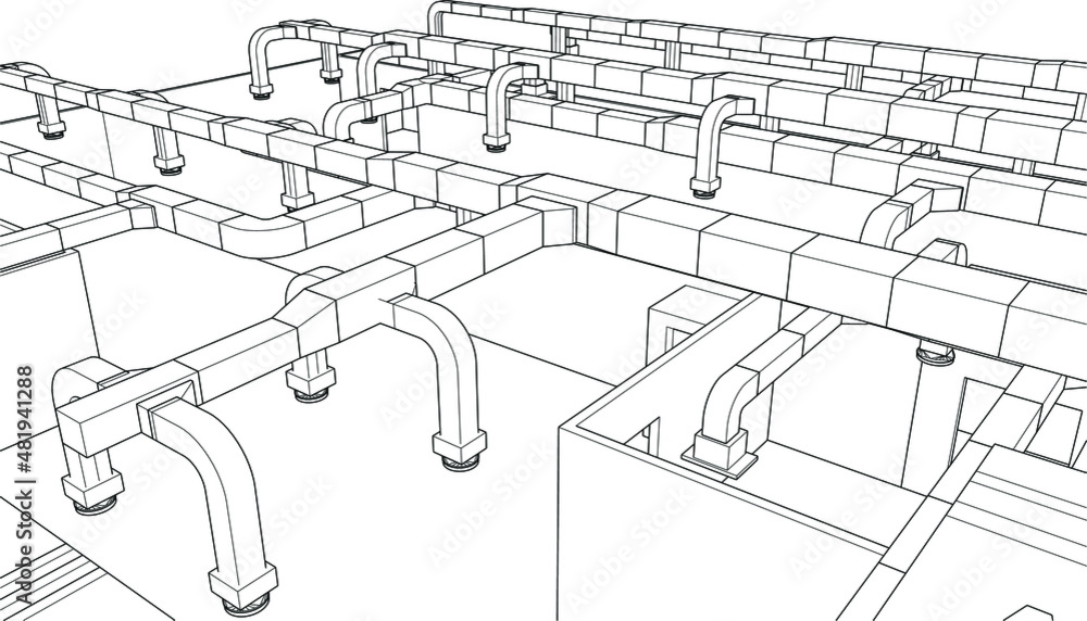 architectural isometric blueprint of HVAC system in BIM vector Stock ...