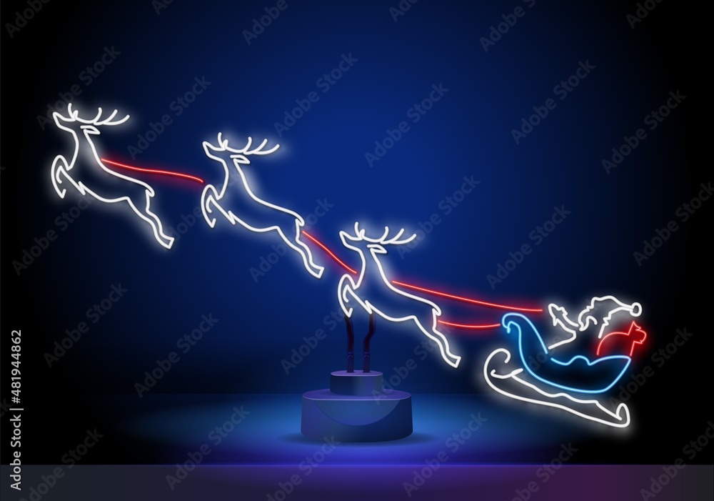 Neon Santa Claus. Neon reindeer. neon santa in a sleigh with reindeer ...