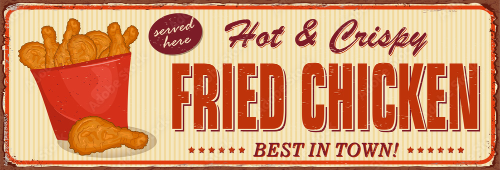 Vintage Crispy Chicken metal sign.Retro poster 1950s style. Stock ...