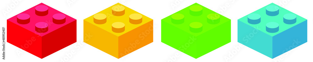 Building plastic toy bricks or child blocks construction flat cartoon ...