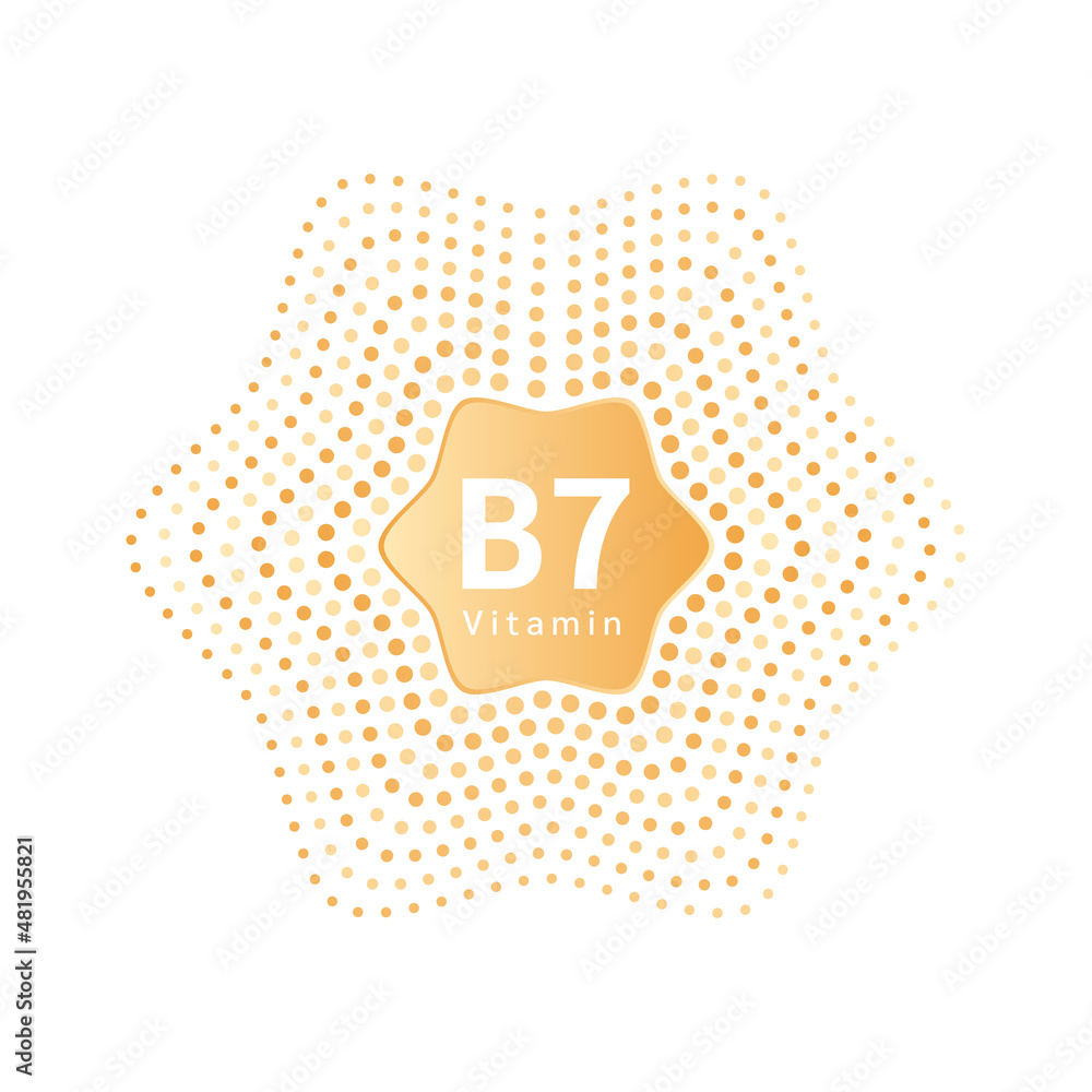 Vitamins B7 and minerals icon orange for human health in a star scheme ...