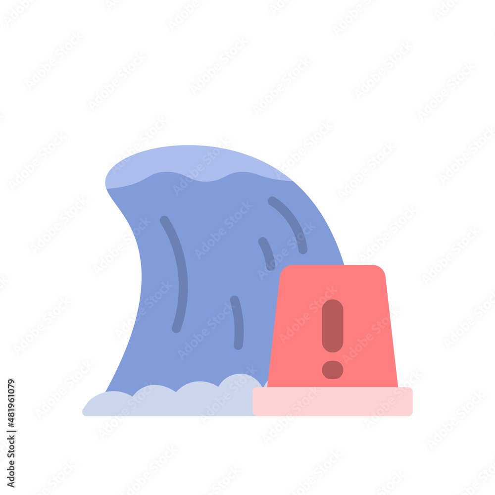 illustration of waves and warning lights. tsunami warning icon. danger ...