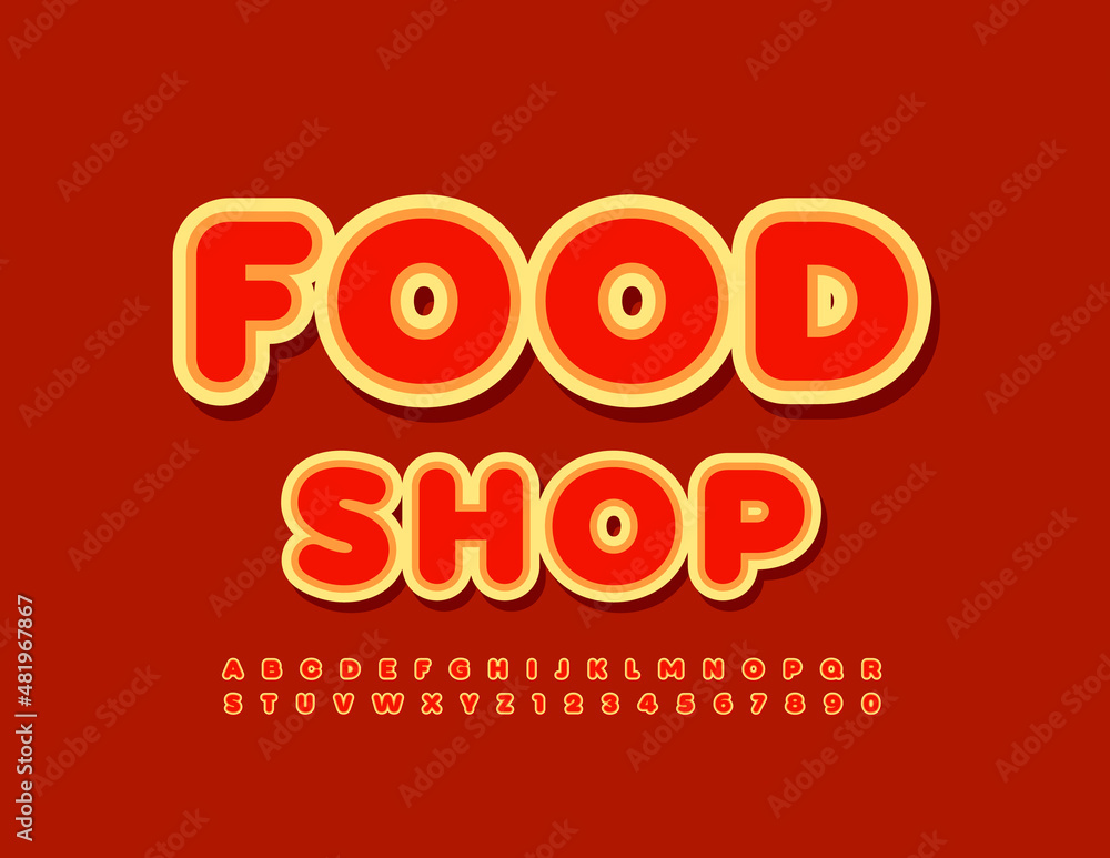 Vector bright Signboard Food Shop. Creative Font. Modern Alphabet ...