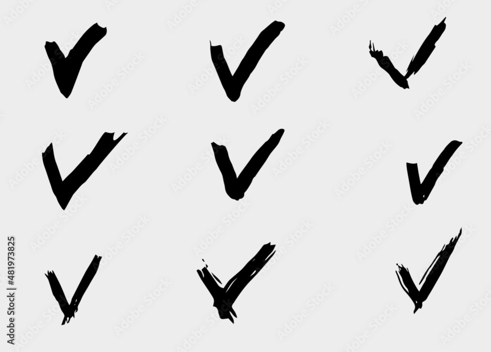 Vector set Check black mark. Grunge check black mark Stock Vector ...