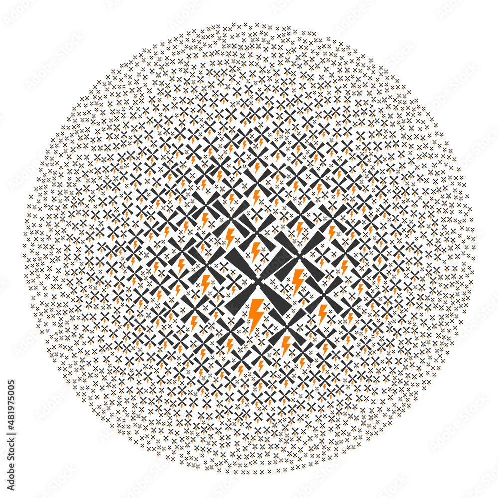 Wind electric generation symbols are scattered into spheric group. Wind ...