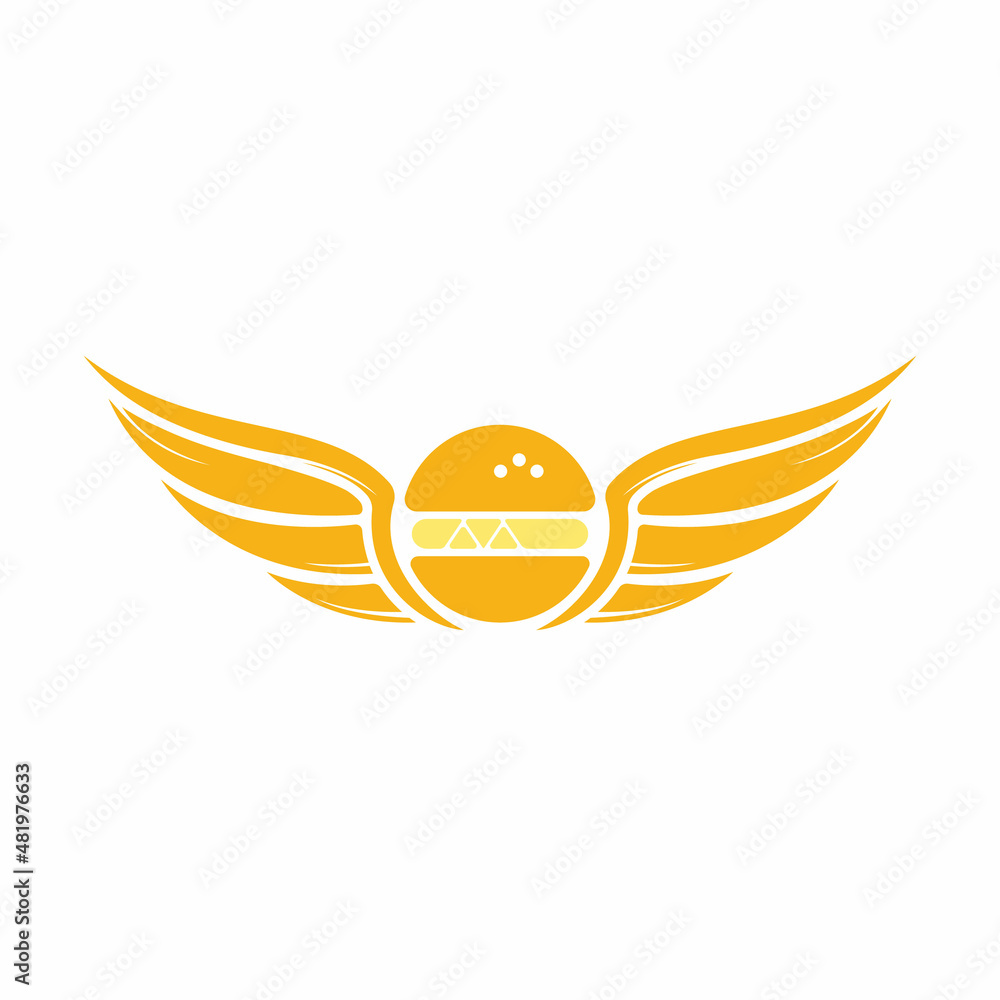 Angel burger logo with wings logo design. Flying burger logo concept ...