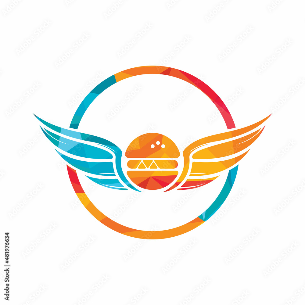 Angel burger logo with wings logo design. Flying burger logo concept ...