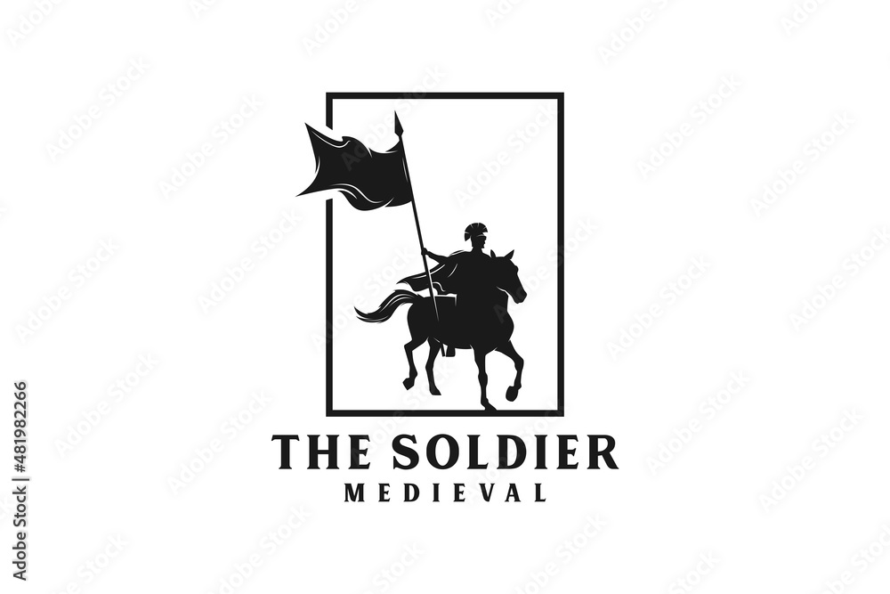 Horseback Knight Silhouette, Horse Warrior Paladin Medieval logo design ...