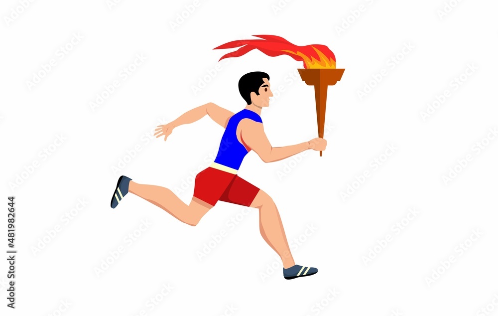 Olympic game runner man runs with torch in his hand side vew vector ...
