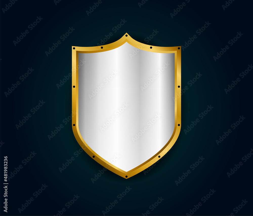 Metal realistic shield vector illustration. Silver with gold royal ...