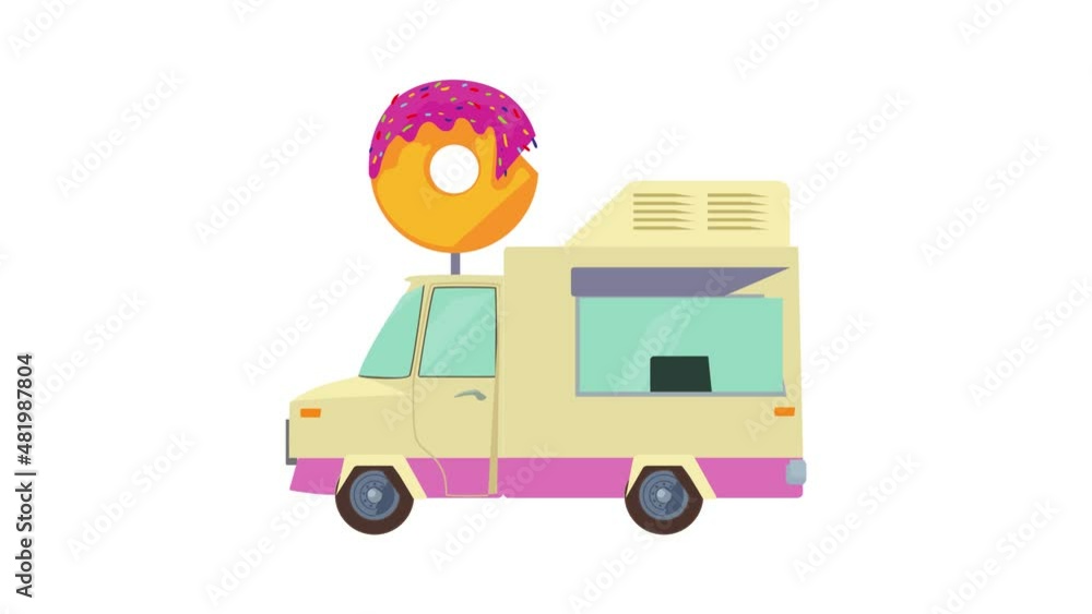 Fast food trailer with donut icon animation best cartoon object on ...