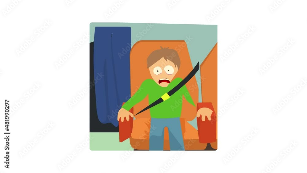 Aerophobia concept. Cartoon illustration of a man suffering from the ...