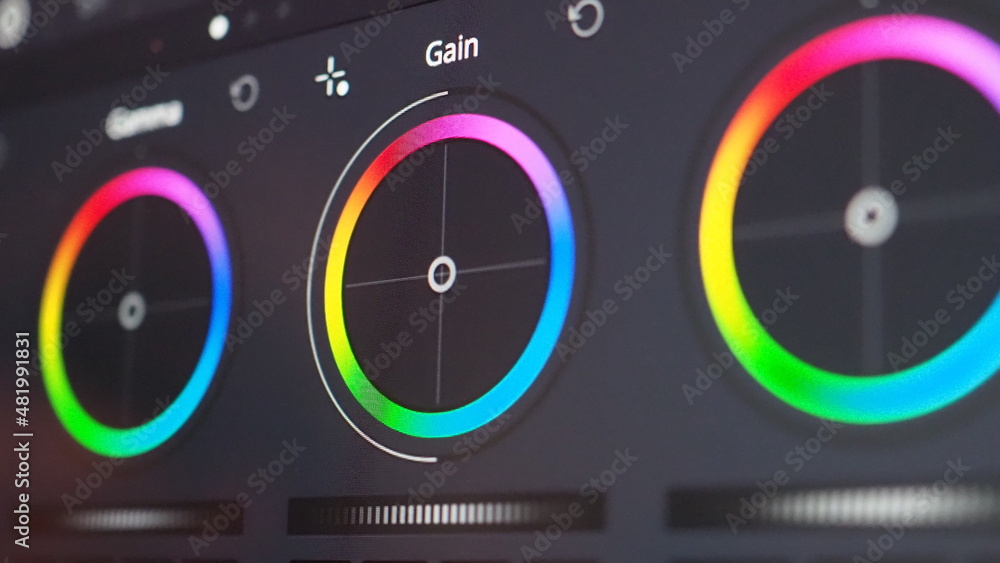 Color grading graph or RGB colour correction indicator on monitor in ...