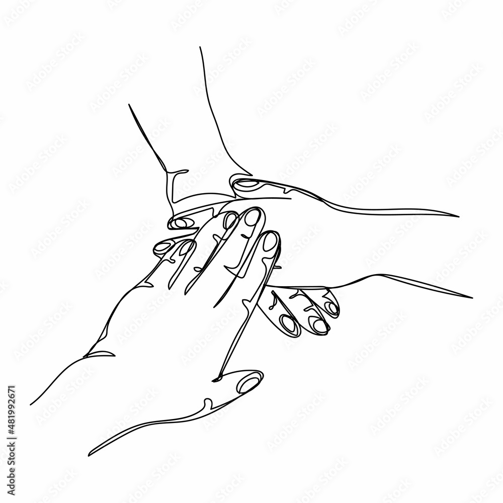 Continuous one simple single abstract line drawing of hands clasped as ...
