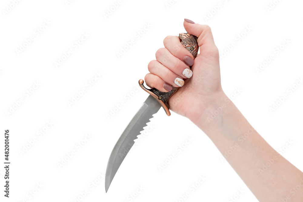 Hand holding dagger. Isolated on white. Stock Photo | Adobe Stock