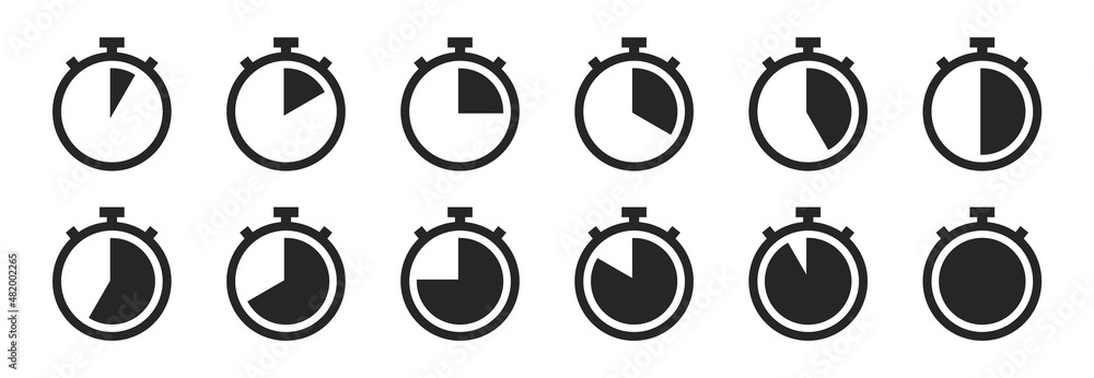 Timer and stopwatch icons. Time clock, watch pictograms. Vector ...