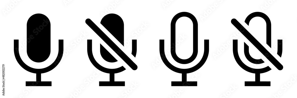 Icons of microphone, voice record, radio. Vector mike, mic symbols of ...