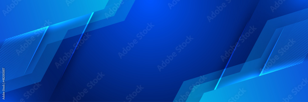Digital networking blue wide banner design background. Abstract 3d ...