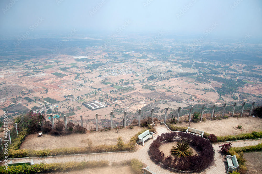 Tipu Drop view from Nandi Hills, or Nandidurg, Tipu Sultan Fort, is a ...