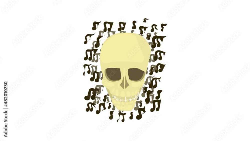 Skull with notes icon animation best cartoon object on white background ...