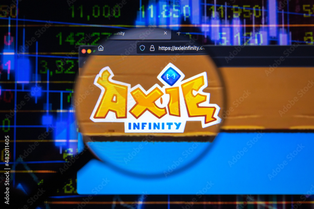Axie Infinity crypto company logo on a website, seen on a computer ...