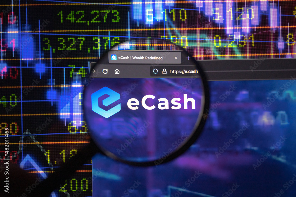 Ecash crypto company logo on a website, seen on a computer screen ...