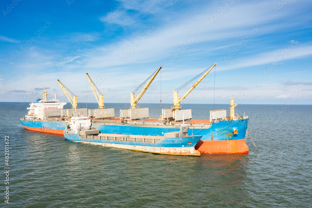 Bulk carrier cargo ships bunkered at sea Stock Photo | Adobe Stock