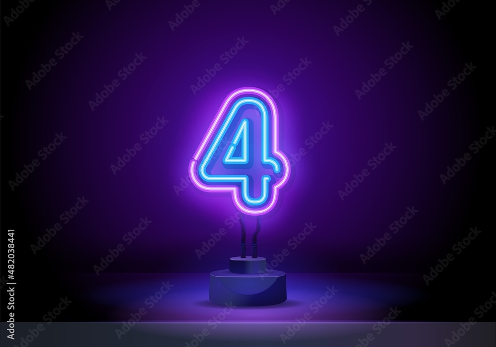 Neon city font sign number 4, signboard four. Number Four symbol neon ...