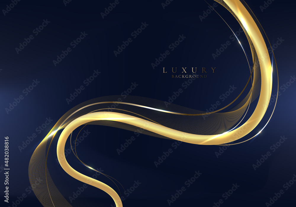 Abstract elegant 3D golden wave curved line elements with lighting ...