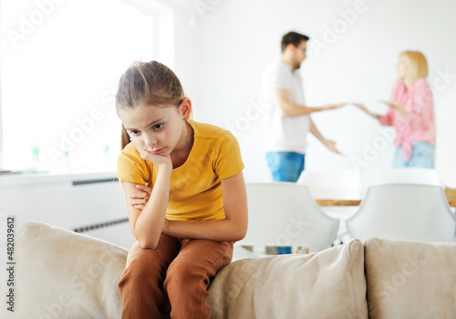 Naklejka child family sad parent mother conflict father problem girl ...