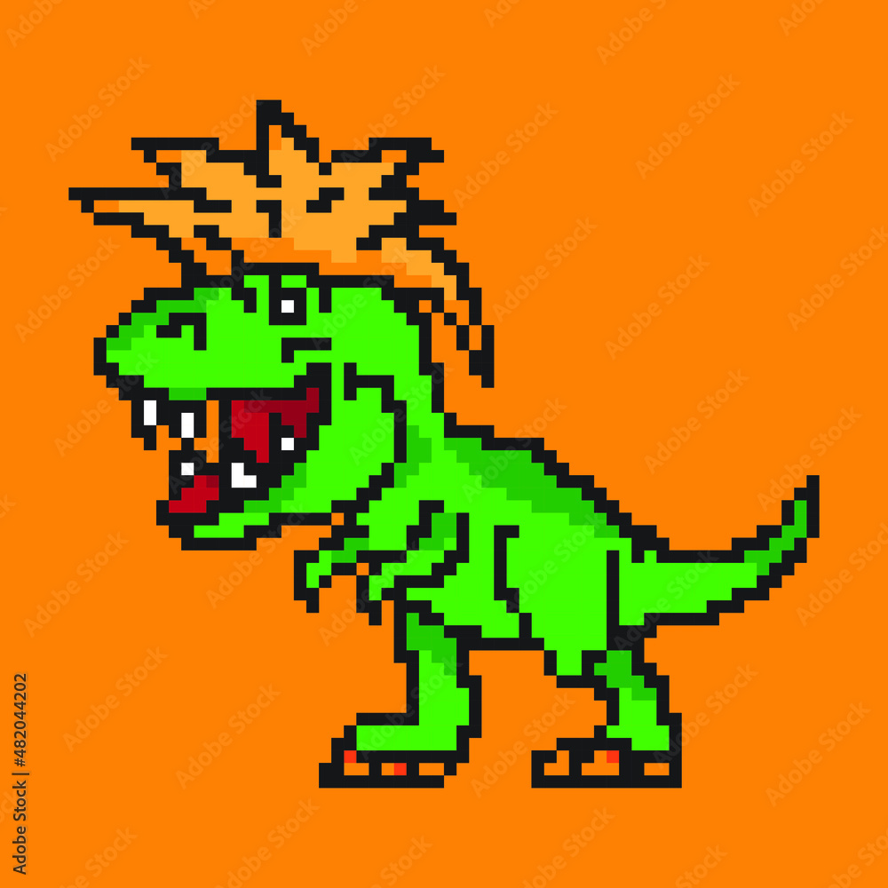 Pixel art 8 bit cartoon T Rex Tyrannosaurus dinosaur character Stock ...