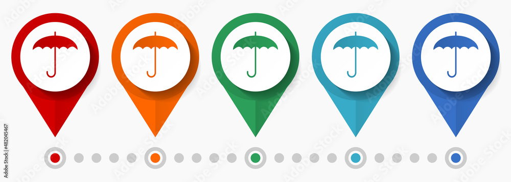 Umbrella concept vector icon set, flat design pointers, infographic ...