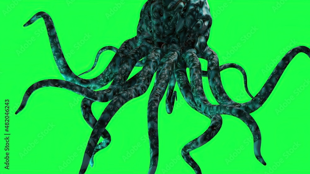 3d illustration - Monster Octopus with Tentacles on green screen Stock ...