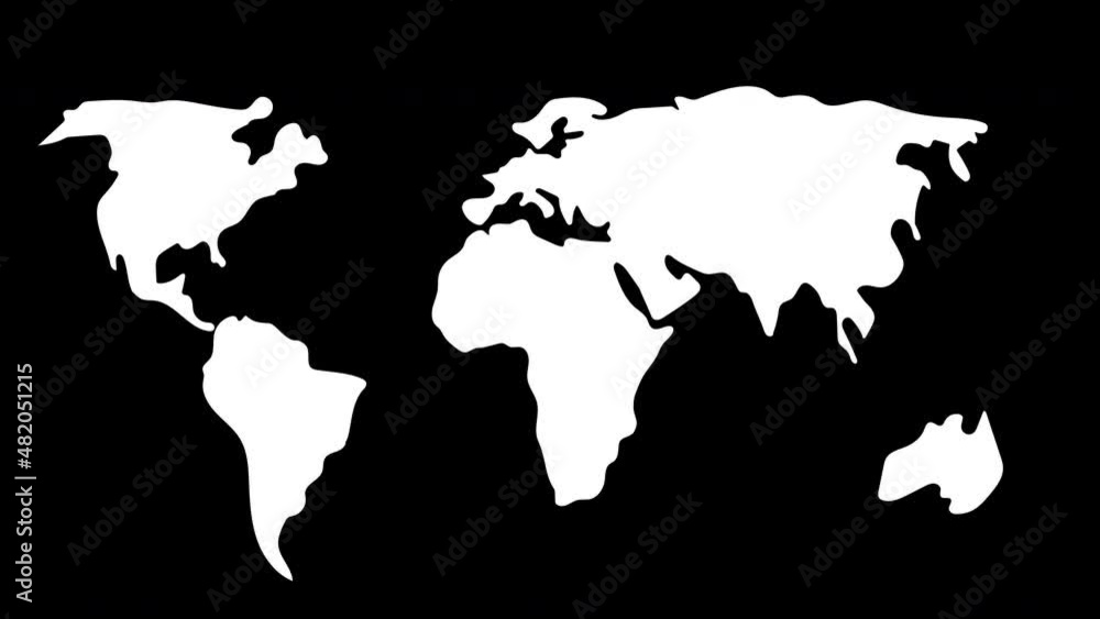 World map animation. Appearance of the map piece by piece on a ...