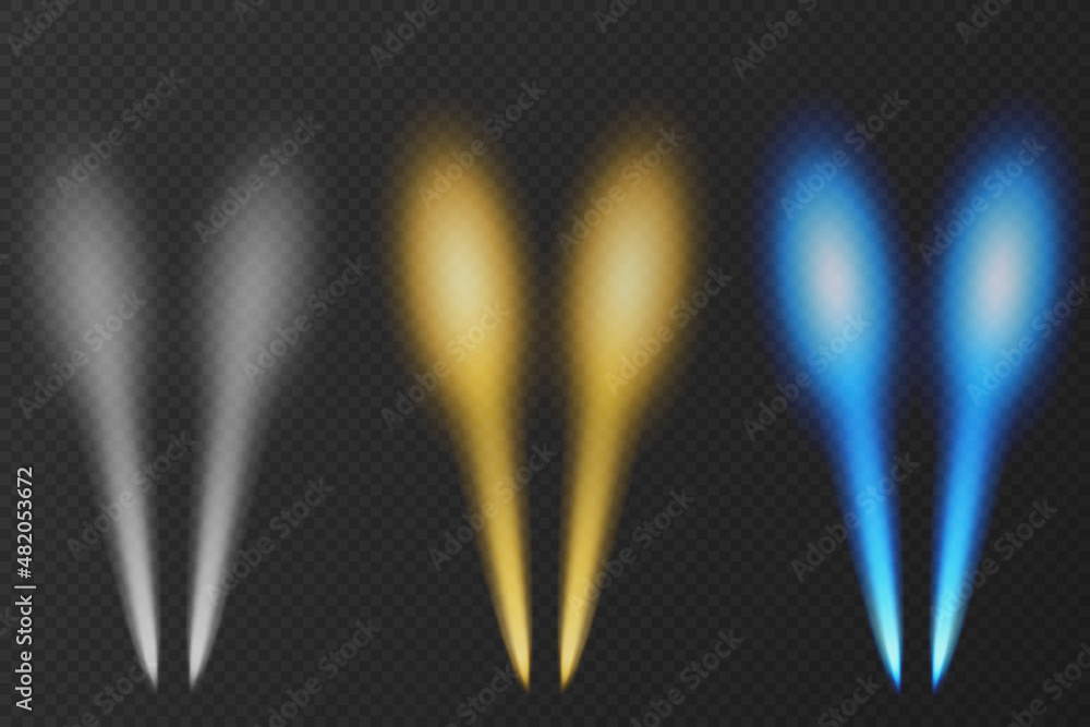 Set of transparent car headlight top view on night background. Vector ...