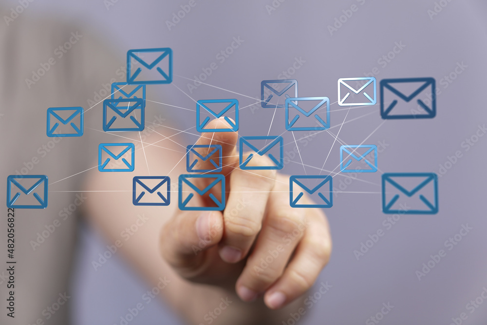 3D rendering flying email icon and web flying Stock Photo | Adobe Stock