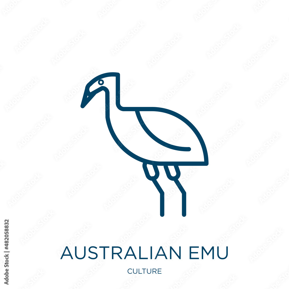 australian emu icon from culture collection. Thin linear australian emu ...