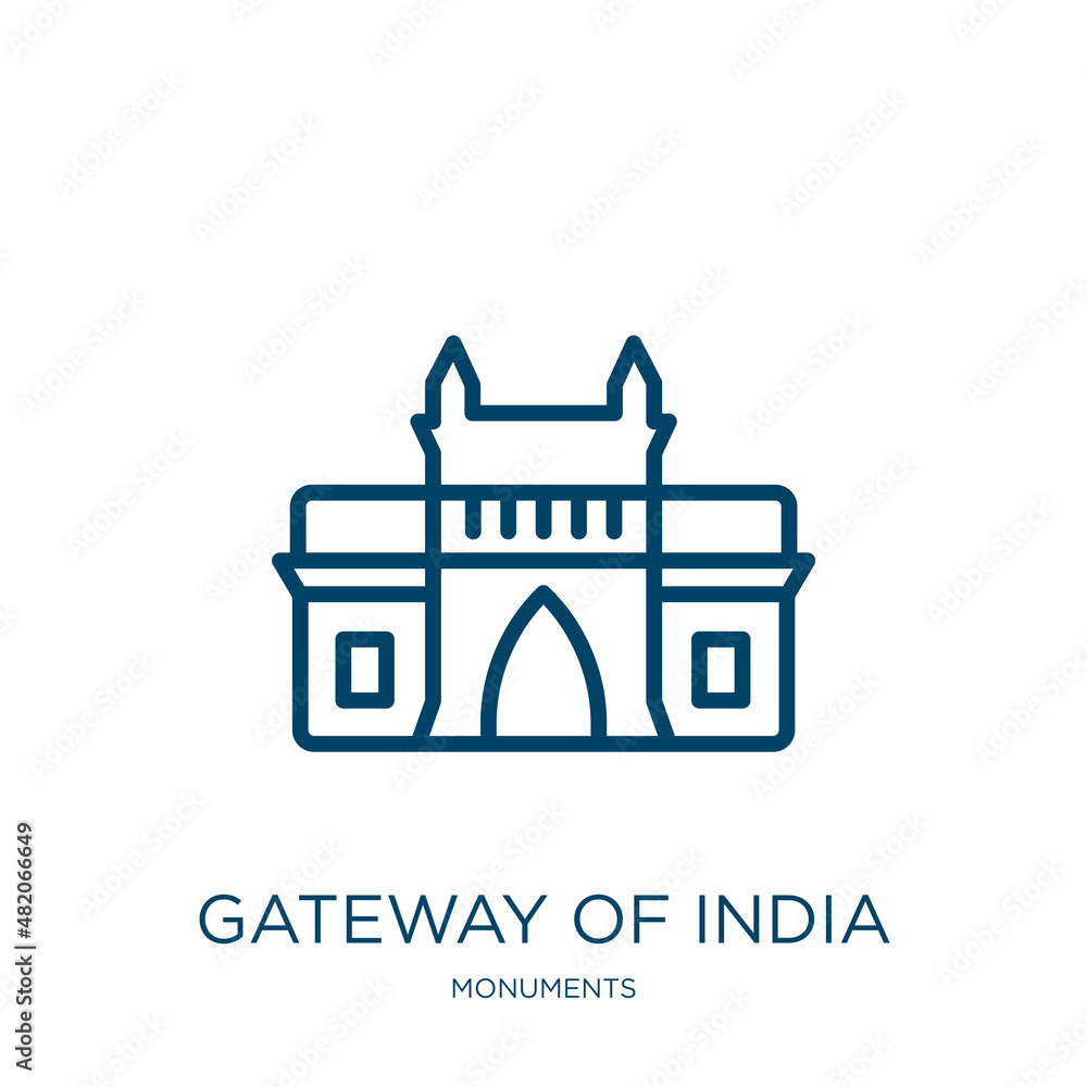 gateway of india icon from monuments collection. Thin linear gateway of ...