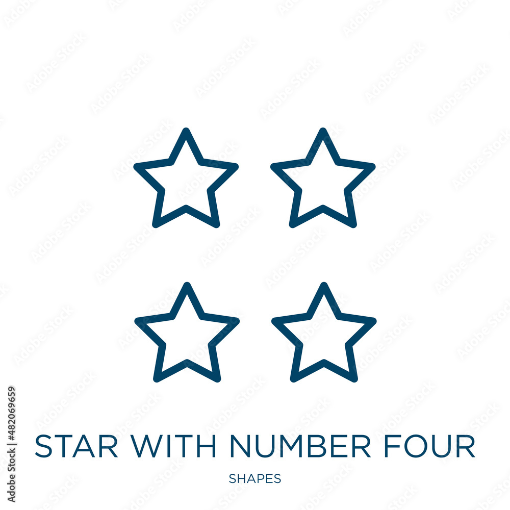 star with number four icon from shapes collection. Thin linear star ...