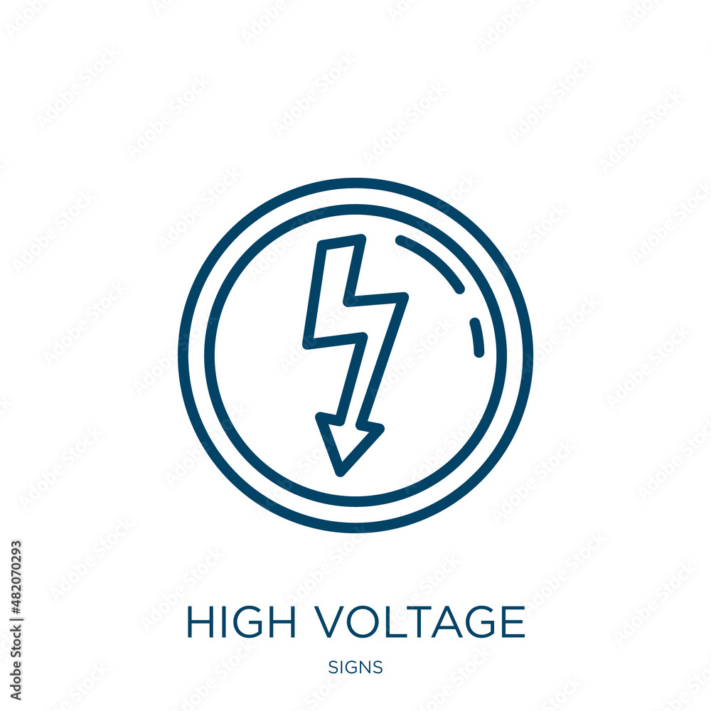 high voltage icon from signs collection. Thin linear high voltage ...
