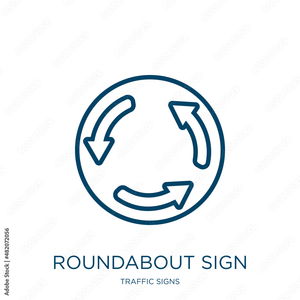 roundabout sign icon from traffic signs collection. Thin linear ...
