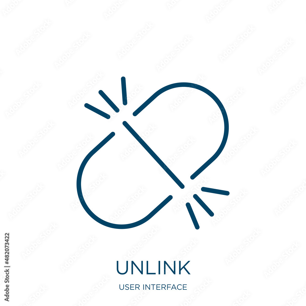 unlink icon from user interface collection. Thin linear unlink ...