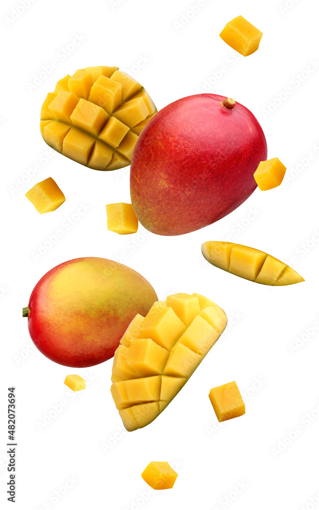 levitating mango isolated on a white background. Stock Photo | Adobe Stock