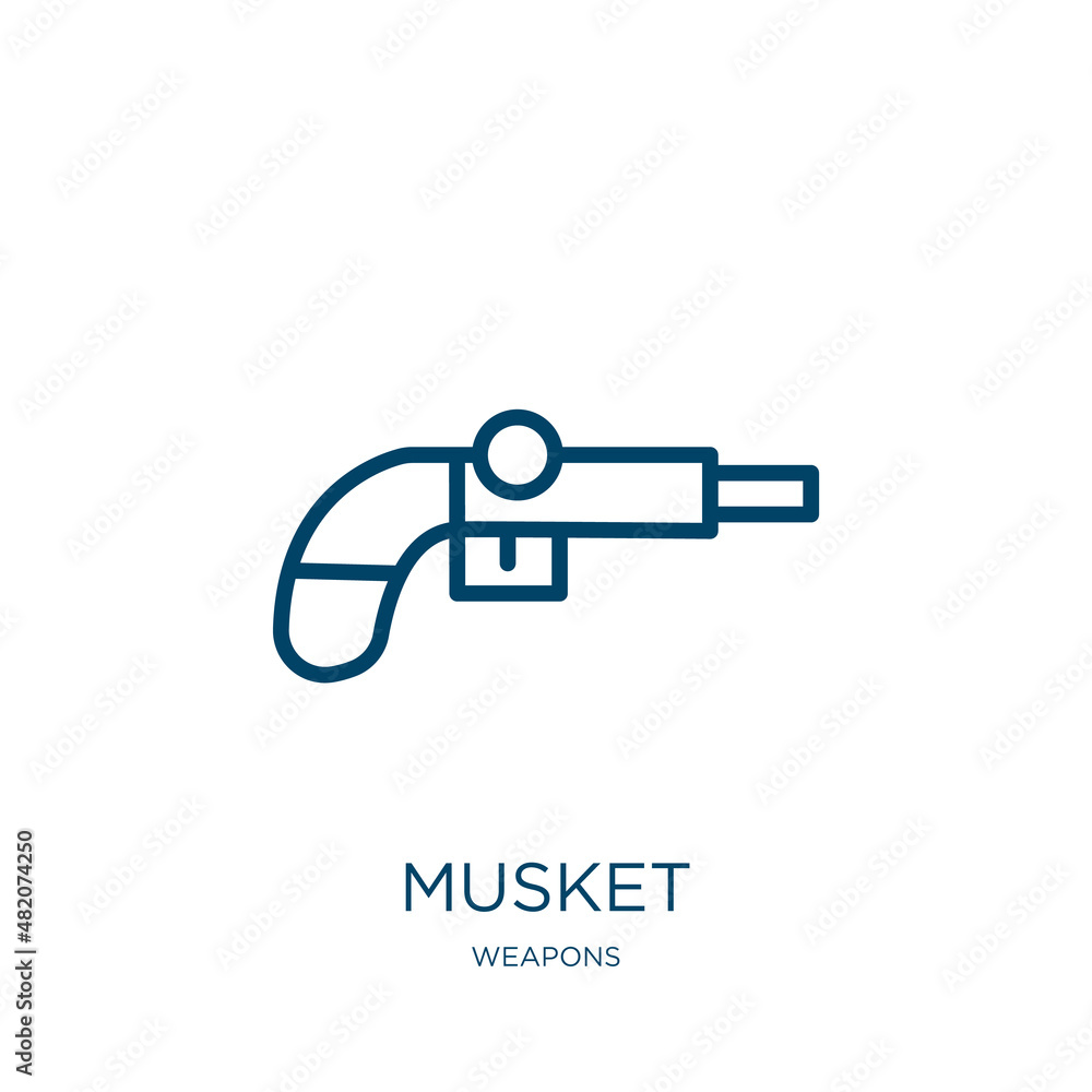 musket icon from weapons collection. Thin linear musket, musketeer, gun ...