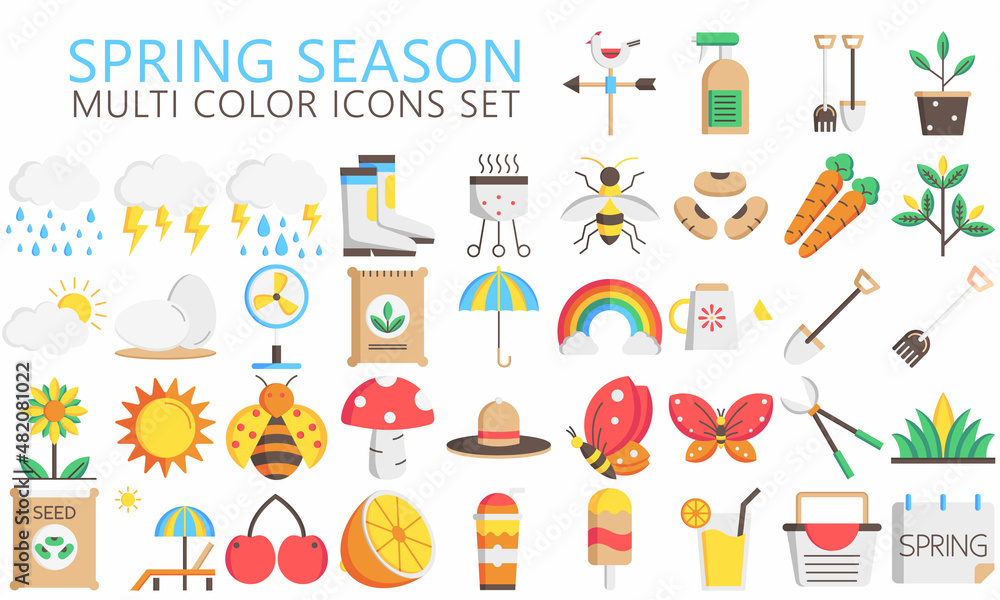 Spring season icons set. Garden, Flowers and Gardening Equipment ...